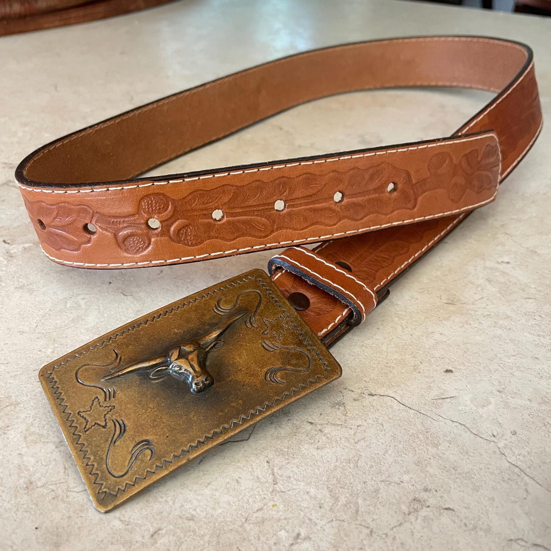 Vintage Brass Texas Longhorn Belt Buckle W/oak Leaf and Acorn USA Made ...