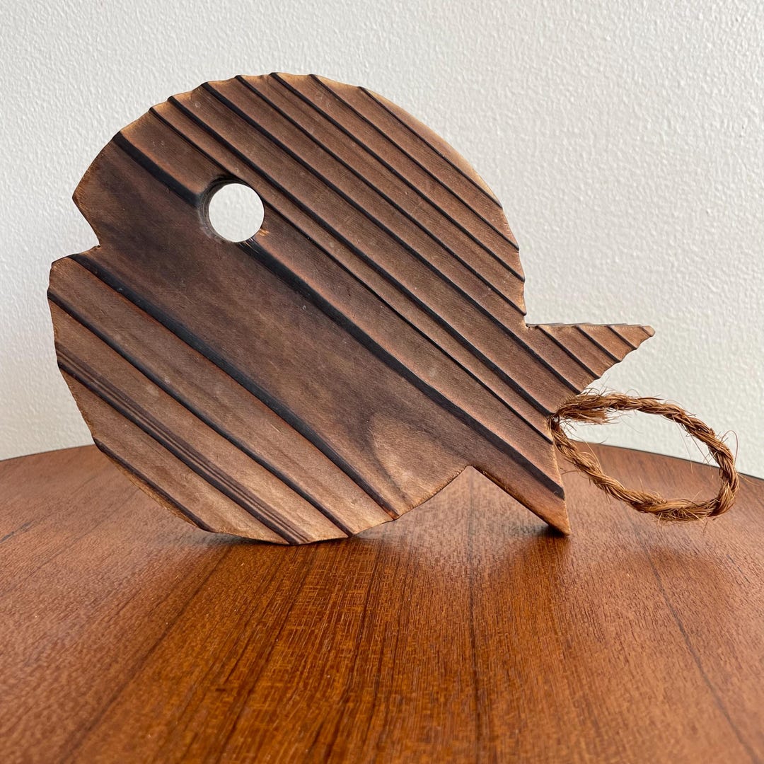 1960’s Modernist Japanese Cedar Wood Fish Trivet, Shou Sugi Ban Figural ...
