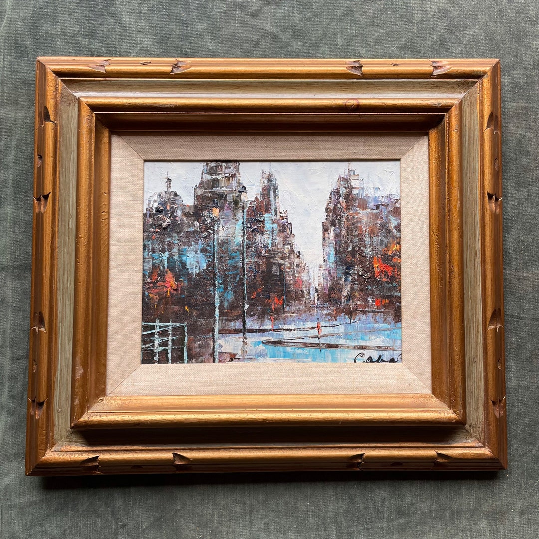 Mid Century Modernist Abstract City Scape Painting Oil on Canvas - by ...