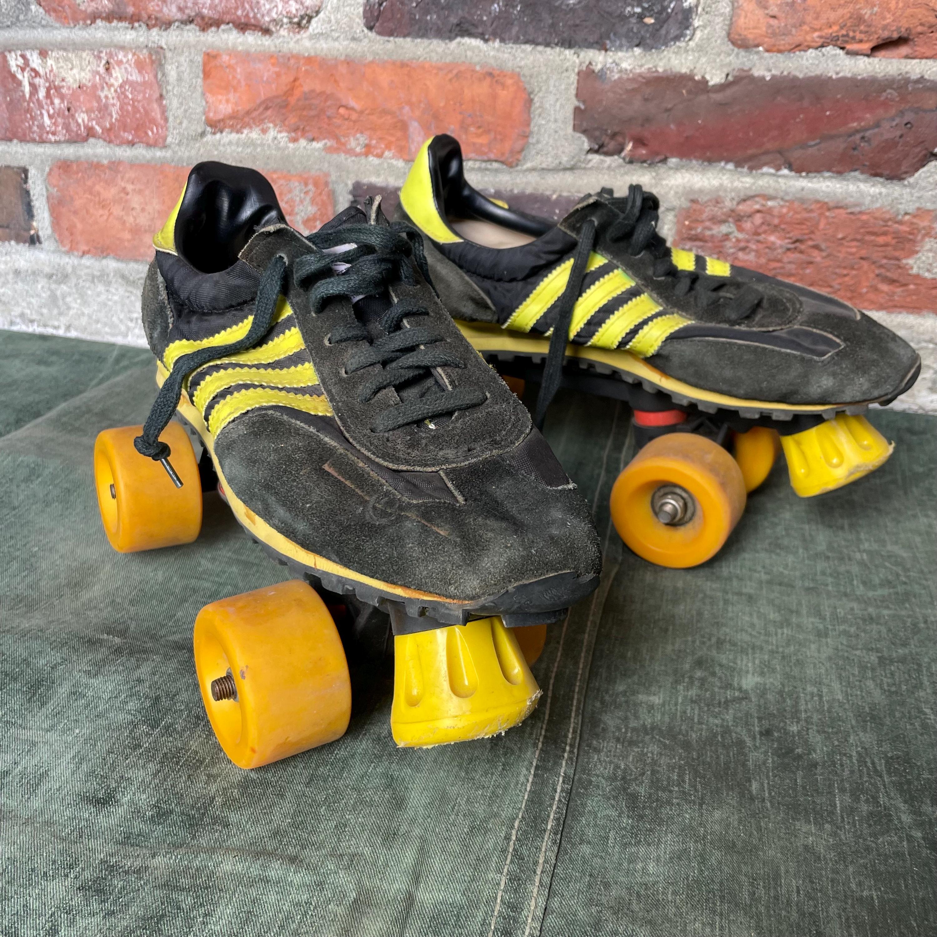 1980s Vintage Roller Skates: Black & Yellow, Women's 8.5 - Etsy