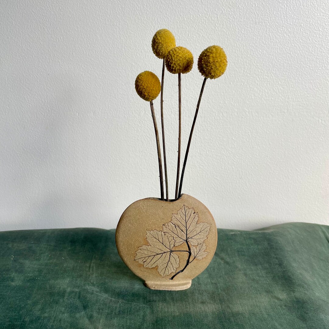 Vintage Studio Pottery Leaf Imprint Bud Vase, Weed Pot, Artist Signed ...
