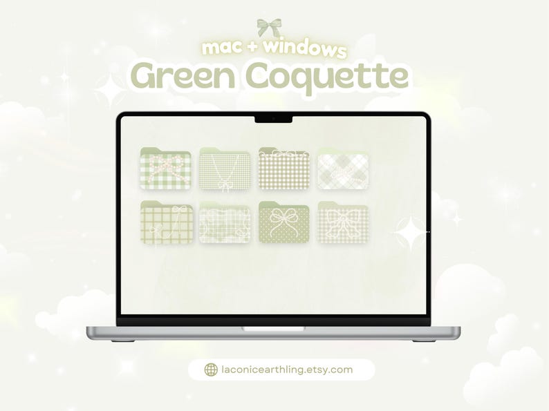 Green Coquette Folder Icons | Desktop Organizer, Mac & Windows (digital ...