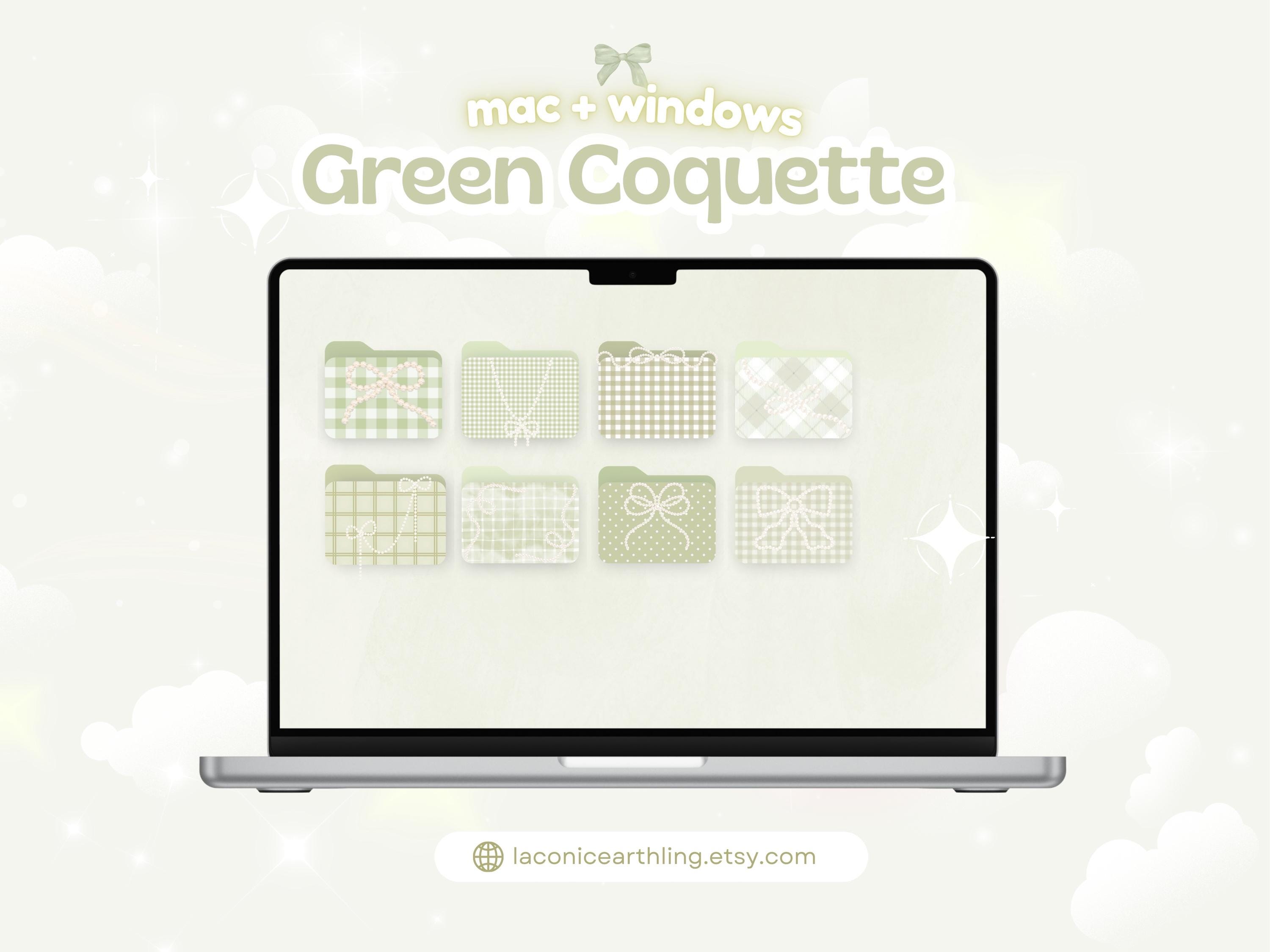 Green Coquette Folder Icons | Desktop Organizer, Mac & Windows (digital ...