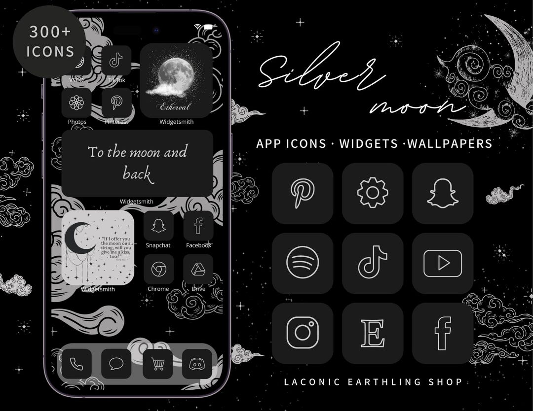 Silver Moon App Icons, Celestial iPhone Theme (digital Download) - Etsy UK