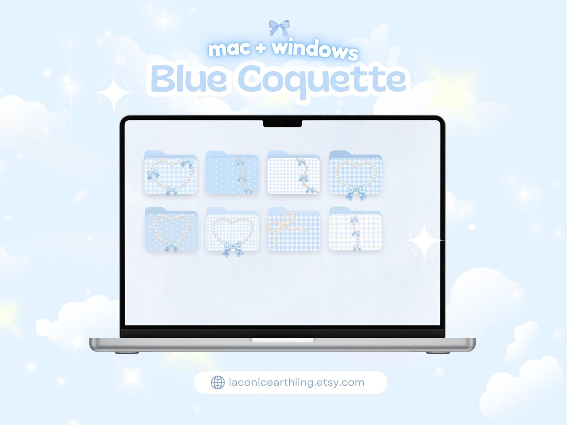 Blue Coquette Folder Icons | Kawaii Desktop Organizer (PNG, ICO) - Etsy