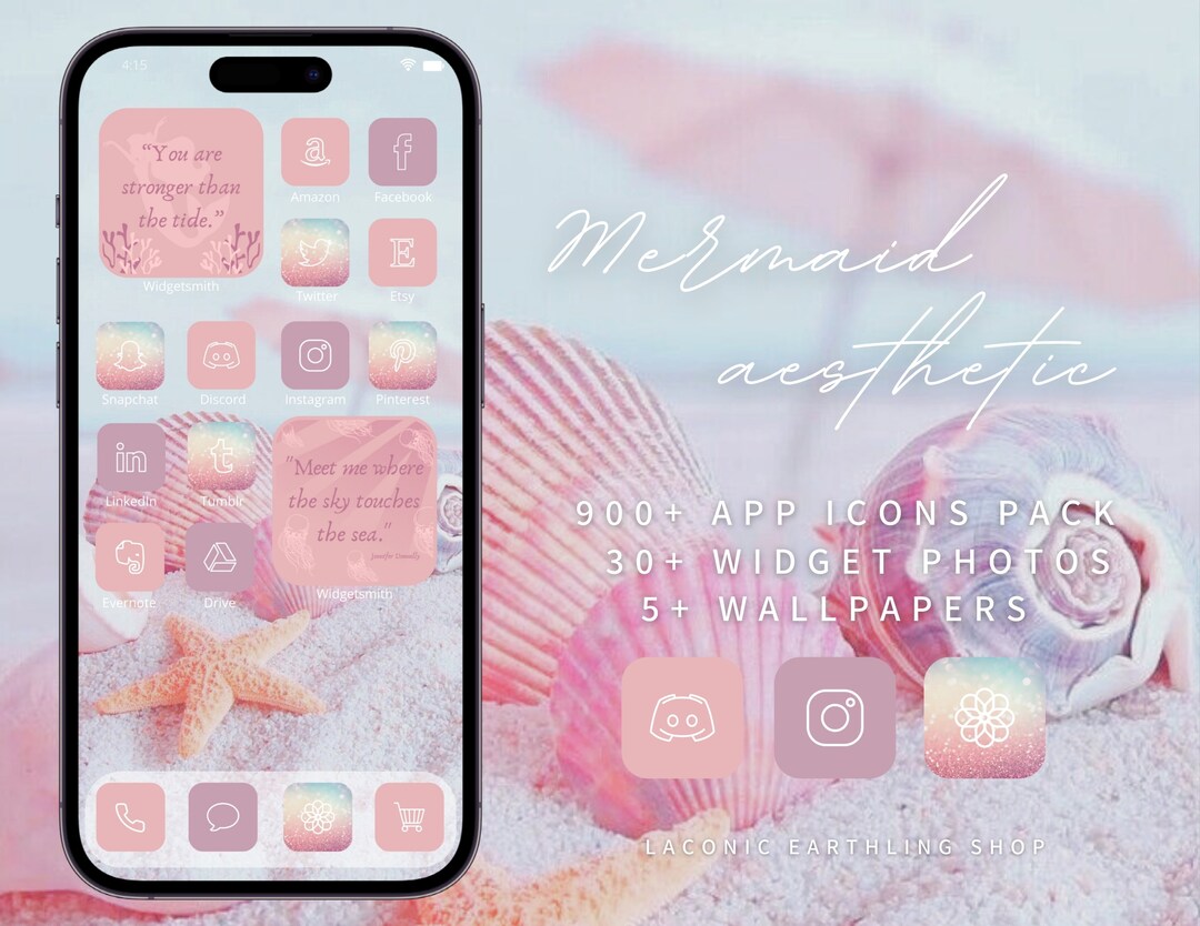 Mermaid Aesthetic Ios 18 and Android App Icons Pack Ocean-inspired ...