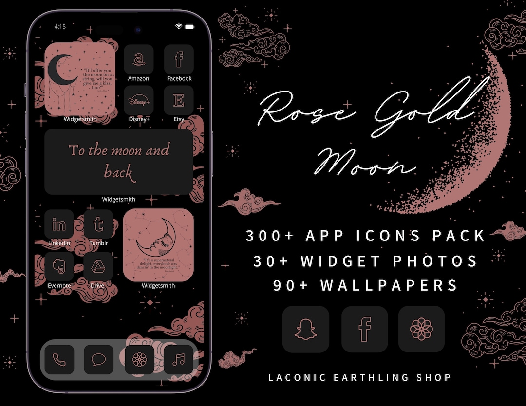 Ios 18 & Android Rose Gold Moon Aesthetic 300 App Icons Pack ...
