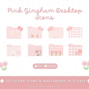 Cute Pink Gingham Desktop Icons Set | Kawaii Coquette Wallpapers, Icons ...