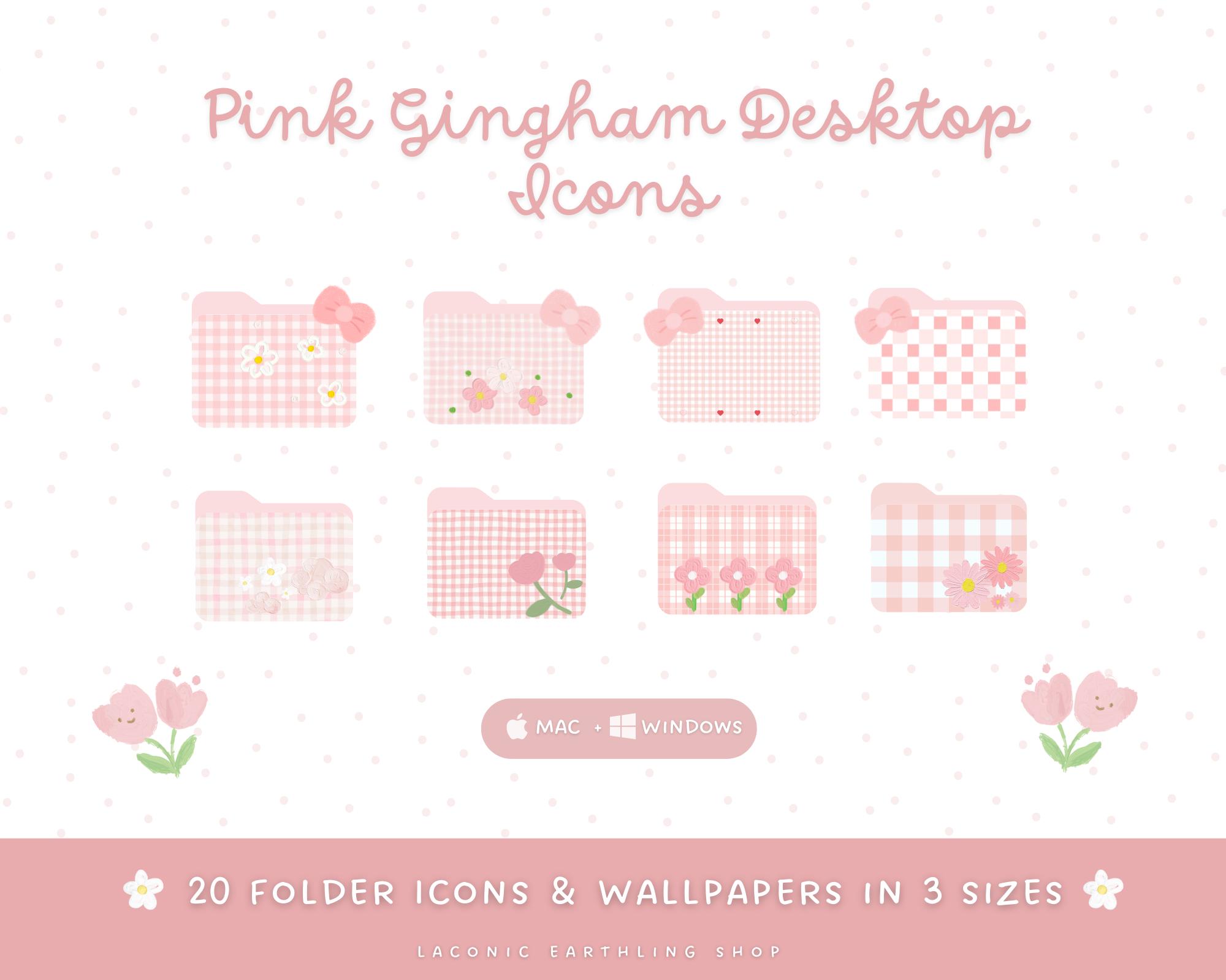 Cute Pink Gingham Desktop Icons Set | Kawaii Coquette Wallpapers, Icons ...