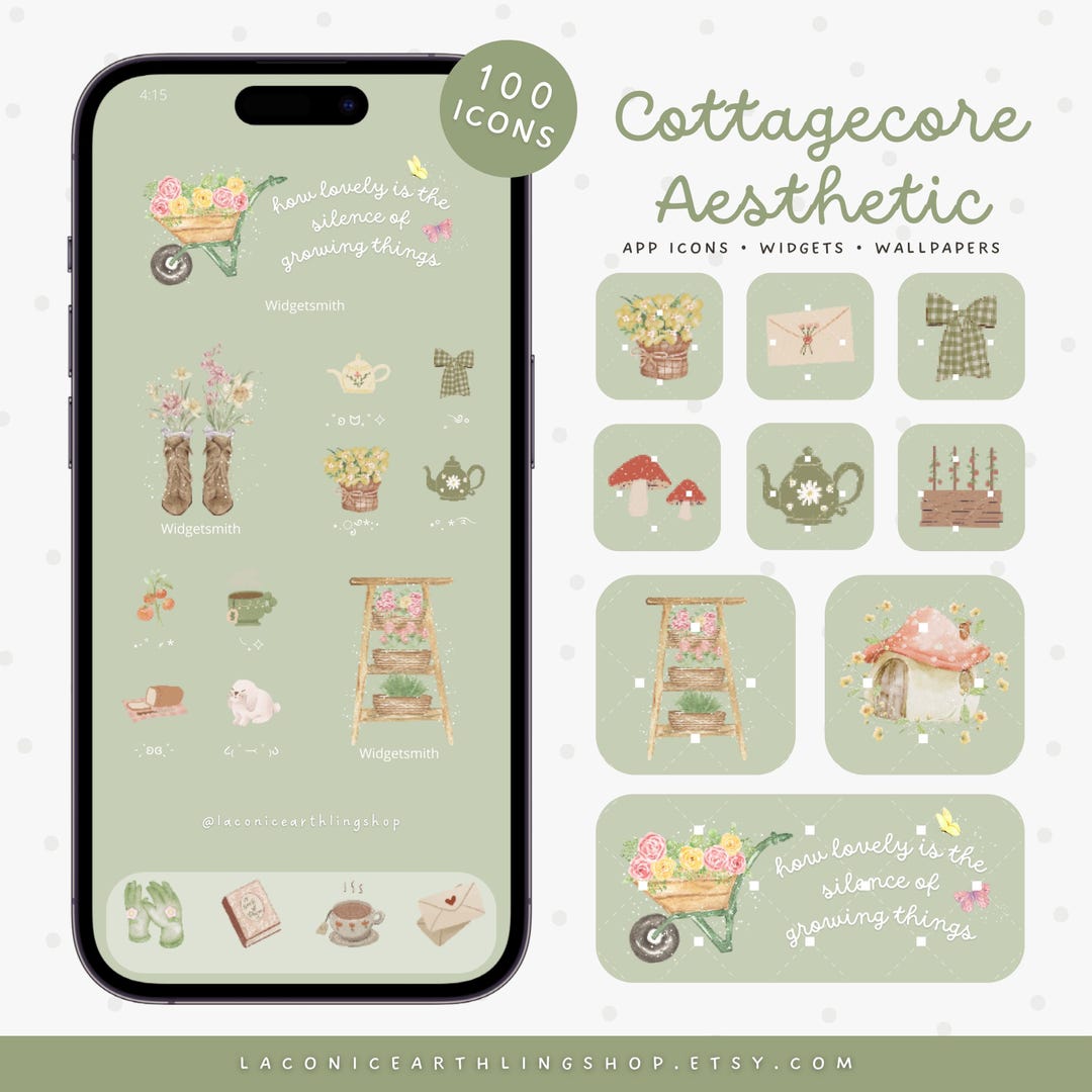 PIXELS Cottagecore Ios 18 and Android App Icons Pack | Green, Cozy ...