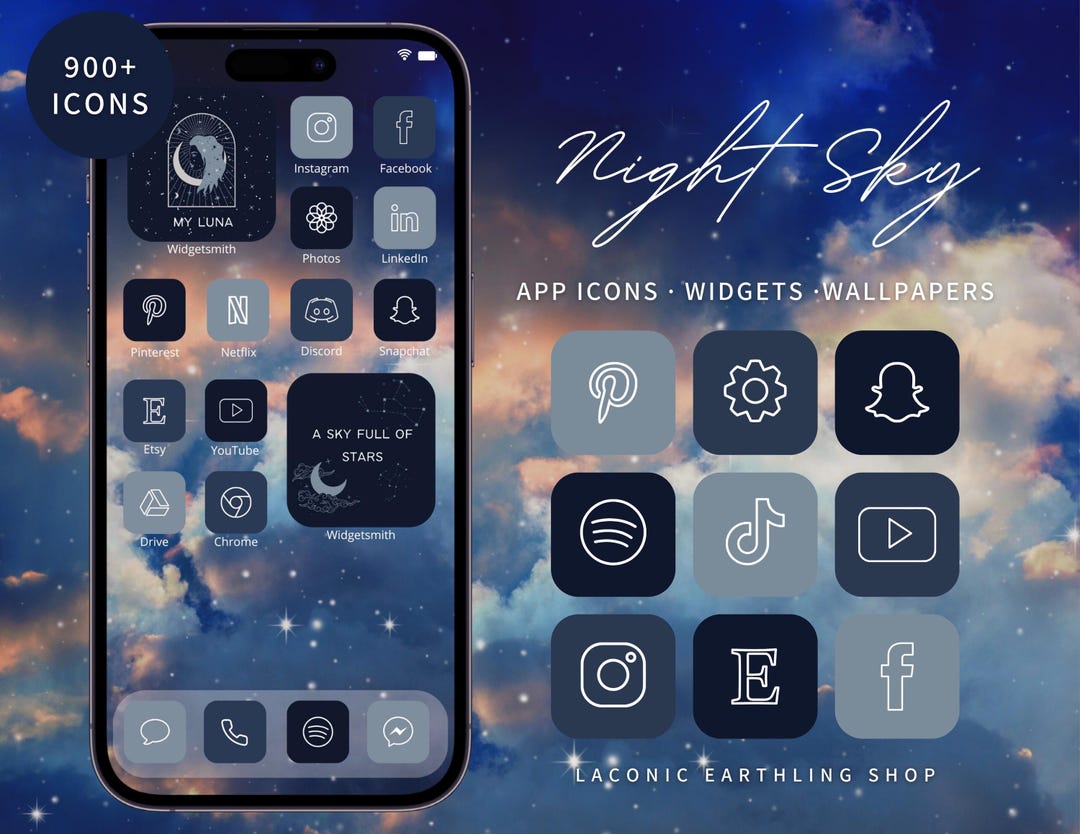 Night Sky Aesthetic Ios 18 and Android 900 App Icons Pack | Starry ...