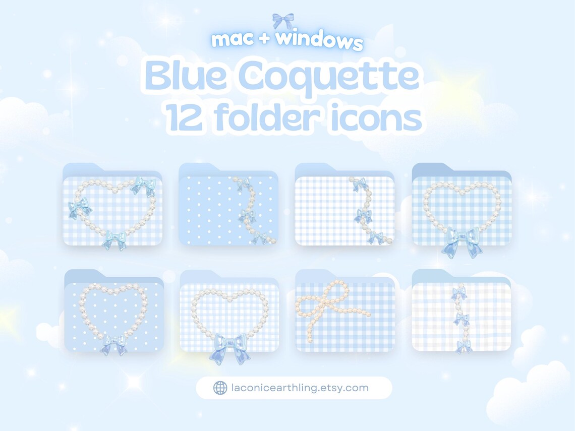Blue Coquette Folder Icons | Kawaii Desktop Organizer (PNG, ICO) - Etsy