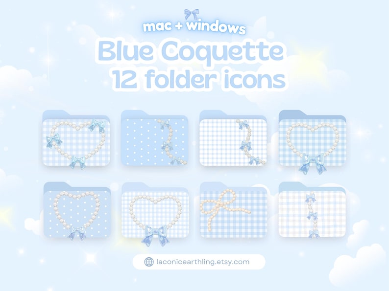 Blue Coquette Folder Icons | Kawaii Desktop Organizer (PNG, ICO) - Etsy