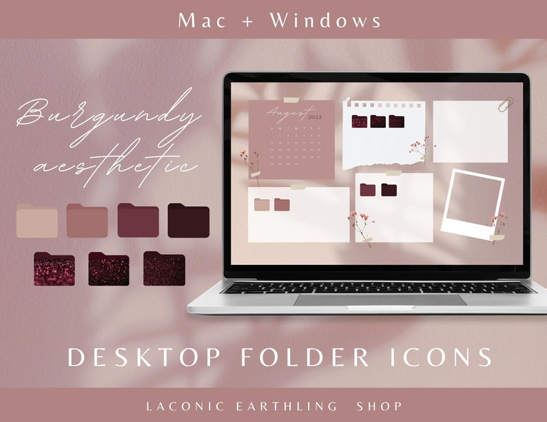 Burgundy Aesthetic 2022-2023 Desktop Folder Icons Macbook - Etsy