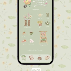 PIXELS Cottagecore Ios 18 and Android App Icons Pack | Green, Cozy ...