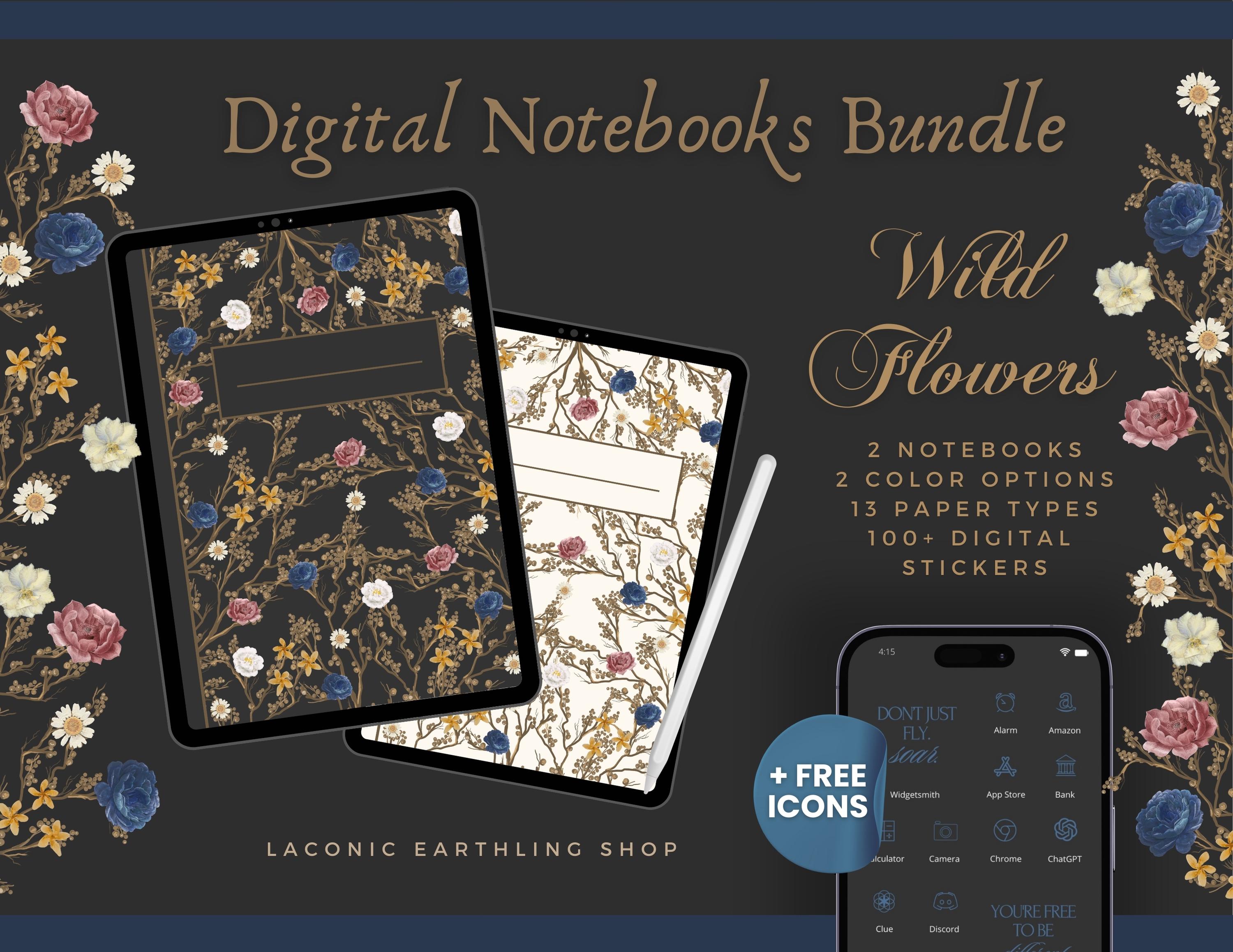 Wild Flowers Digital Notebooks Bundle | iPad Planner + App Icons - Etsy