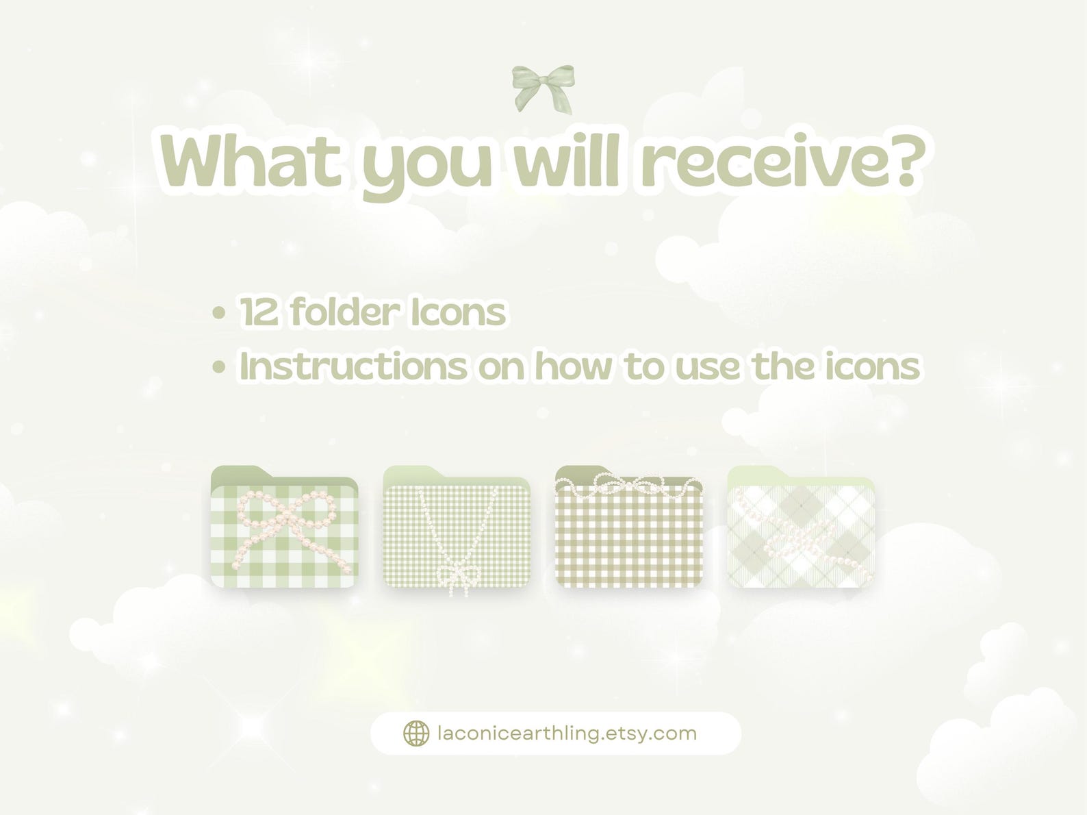 Green Coquette Folder Icons | Desktop Organizer, Mac & Windows (digital ...