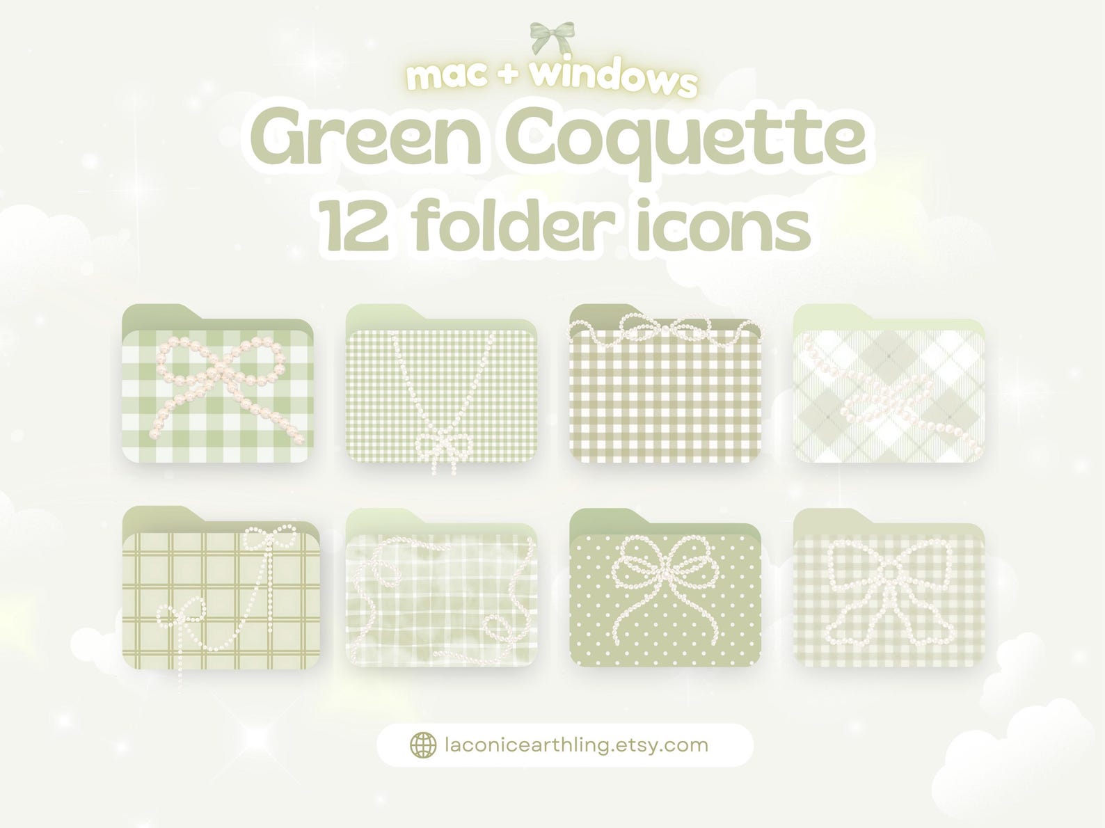 Green Coquette Folder Icons | Desktop Organizer, Mac & Windows (digital ...