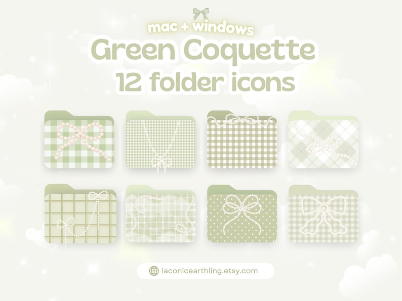 Green Coquette Folder Icons | Desktop Organizer, Mac & Windows (digital ...