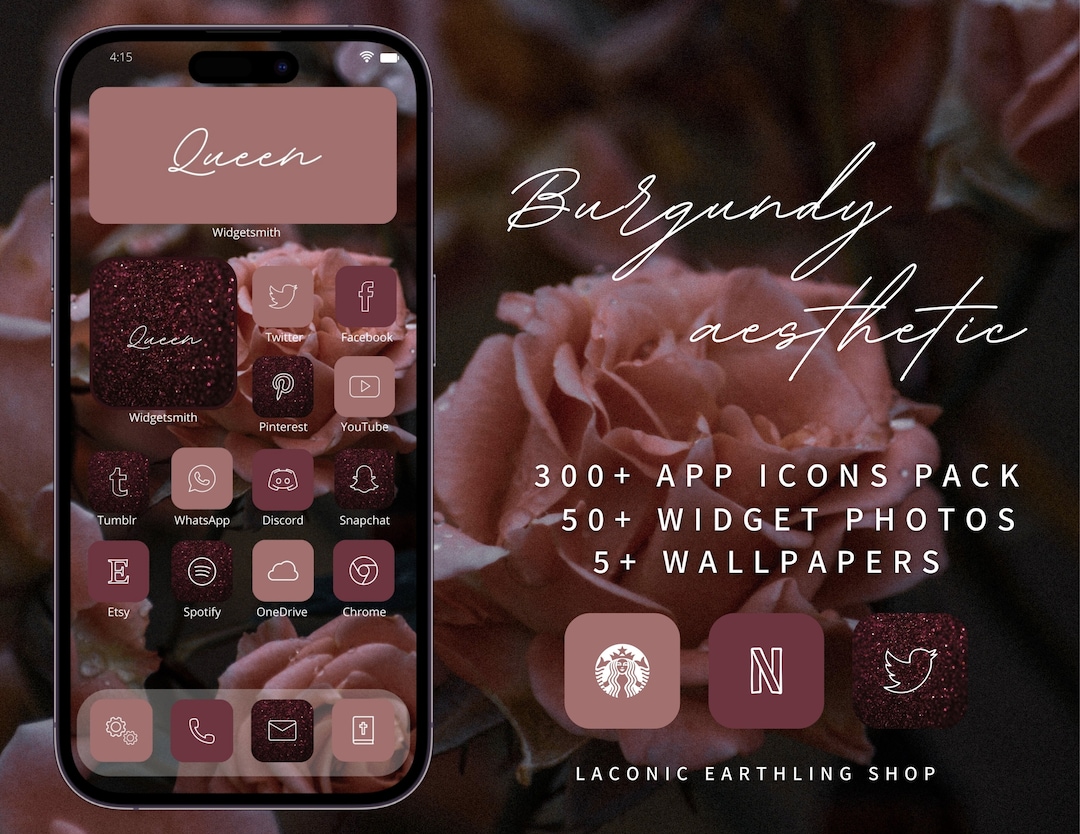 Burgundy Aesthetic Ios 18 and Android 300 App Icons Pack | Rich, Deep ...