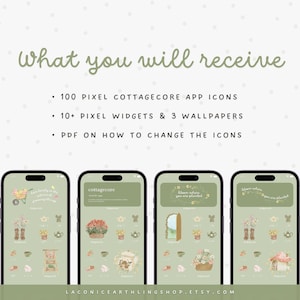 PIXELS Cottagecore Ios 18 and Android App Icons Pack | Green, Cozy ...