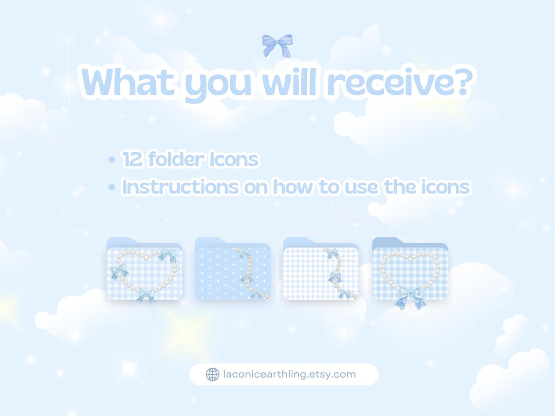 Blue Coquette Folder Icons | Kawaii Desktop Organizer (PNG, ICO) - Etsy