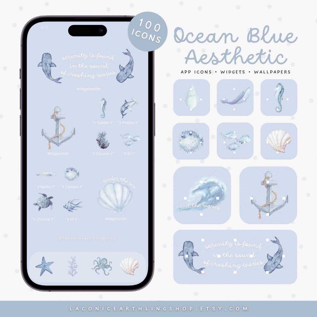 Ocean Blue Ios 18 and Android Pixel App Icons Pack Ocean-inspired ...