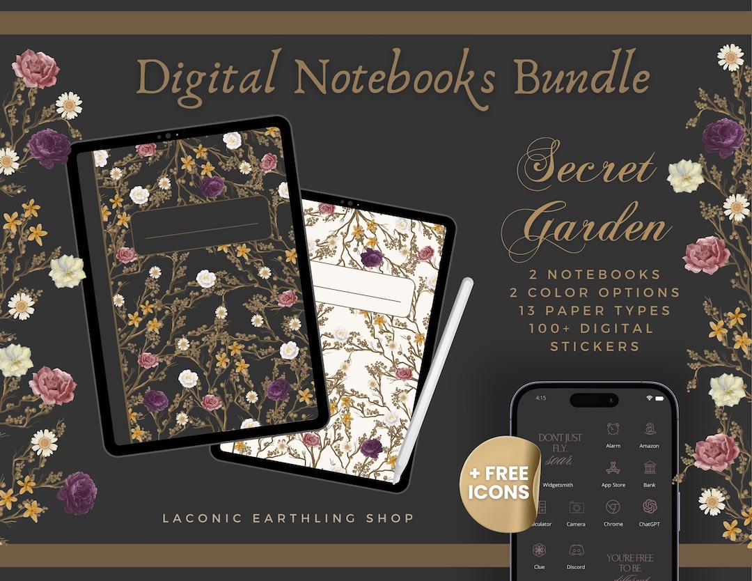 Secret Garden Digital Notebook Bundle | Floral iPad Planner (free App ...