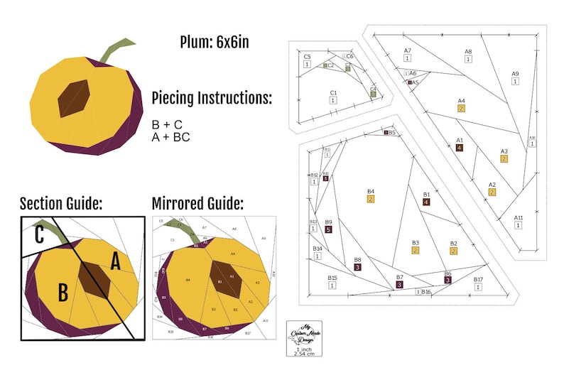 Pieces of Fruit, 12 6x6in Blocks, Foundation Paper Pieced Quilt Block ...