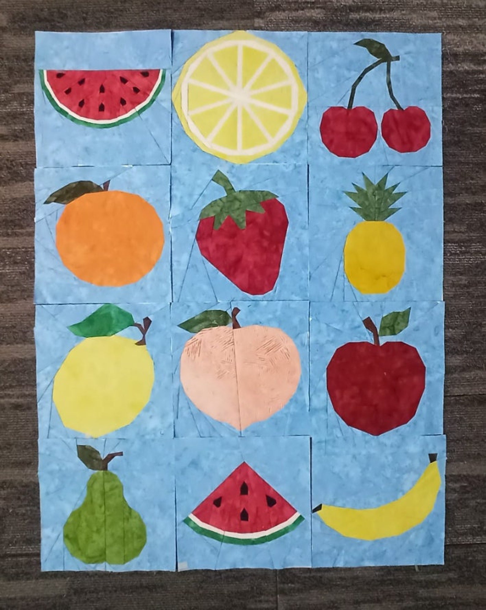 Pieces of Fruit, 12 6x6in Blocks, Foundation Paper Pieced Quilt Block ...