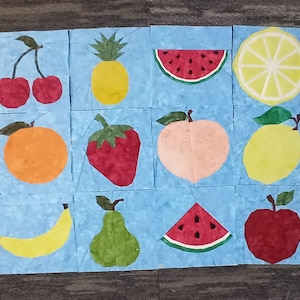 Pieces of Fruit, 12 6x6in Blocks, Foundation Paper Pieced Quilt Block ...