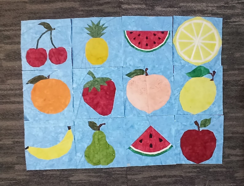 Pieces of Fruit, 12 6x6in Blocks, Foundation Paper Pieced Quilt Block ...