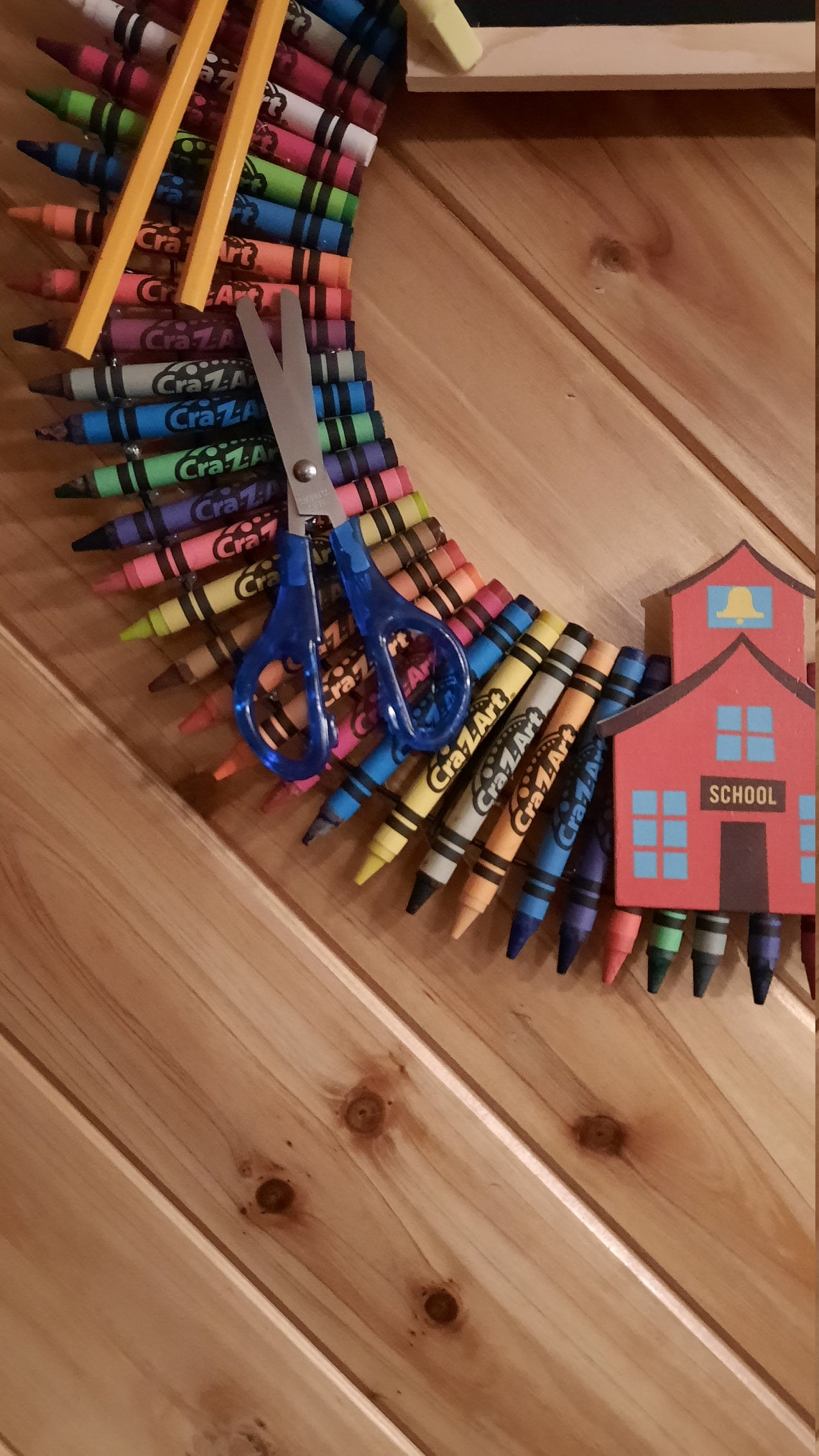 Personalized Crayon Wreath With School House - Etsy