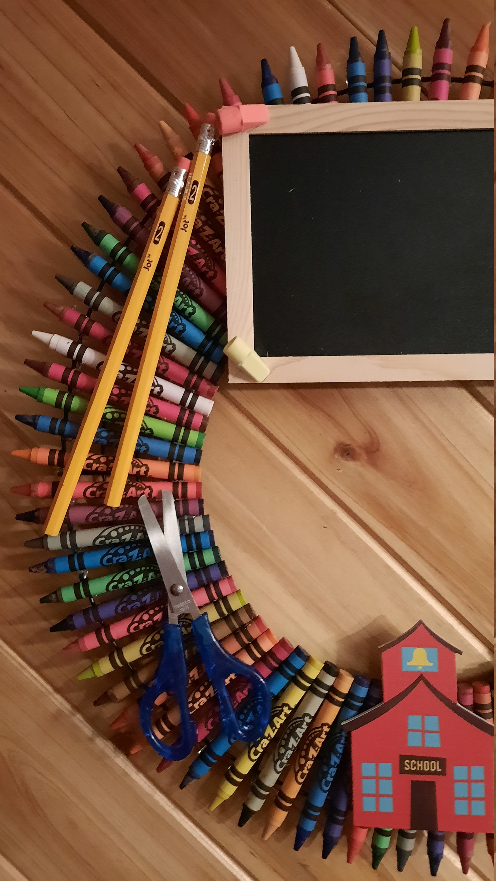 Personalized Crayon Wreath With School House - Etsy
