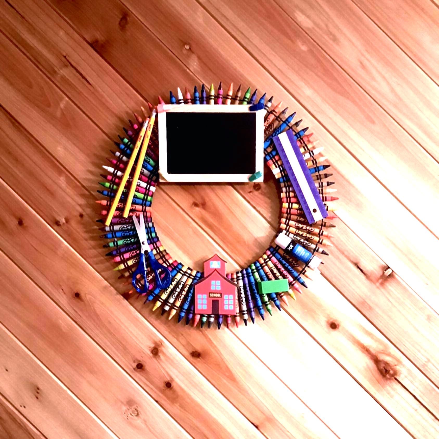 Personalized Crayon Wreath With School House - Etsy