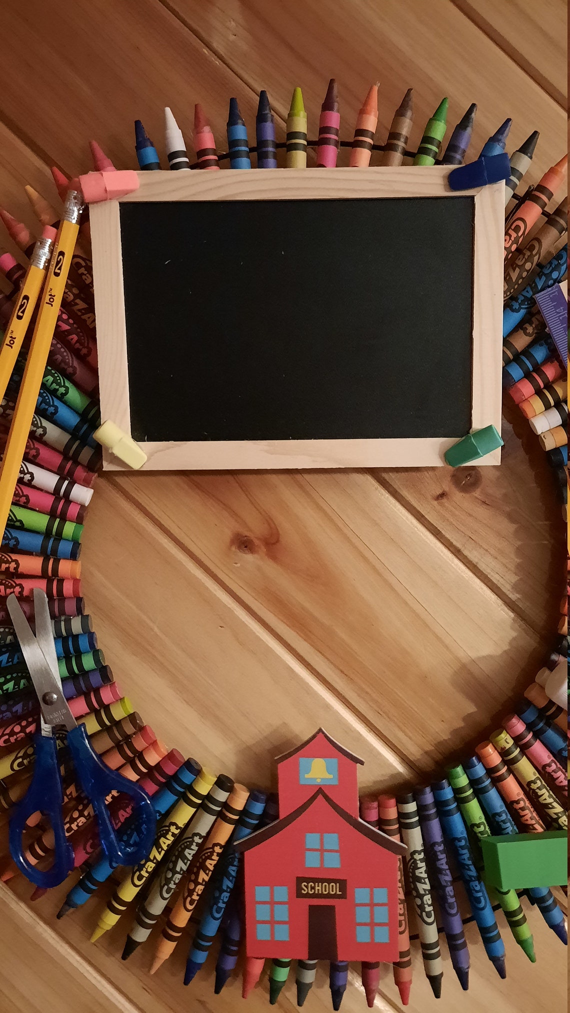Personalized Crayon Wreath With School House - Etsy