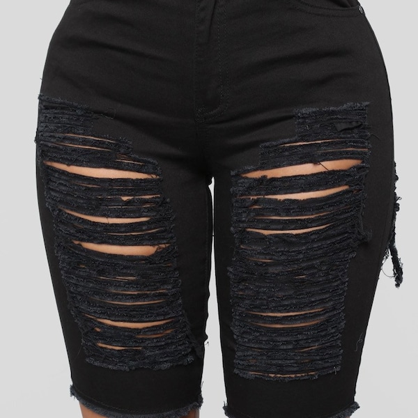 Black Ripped Jeans Women - Etsy