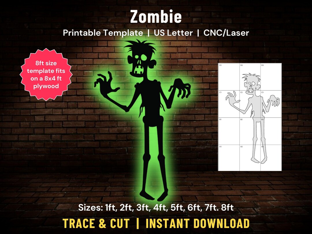 Zombie Halloween Template Printable, Trace and Cut Halloween Silhouette ...