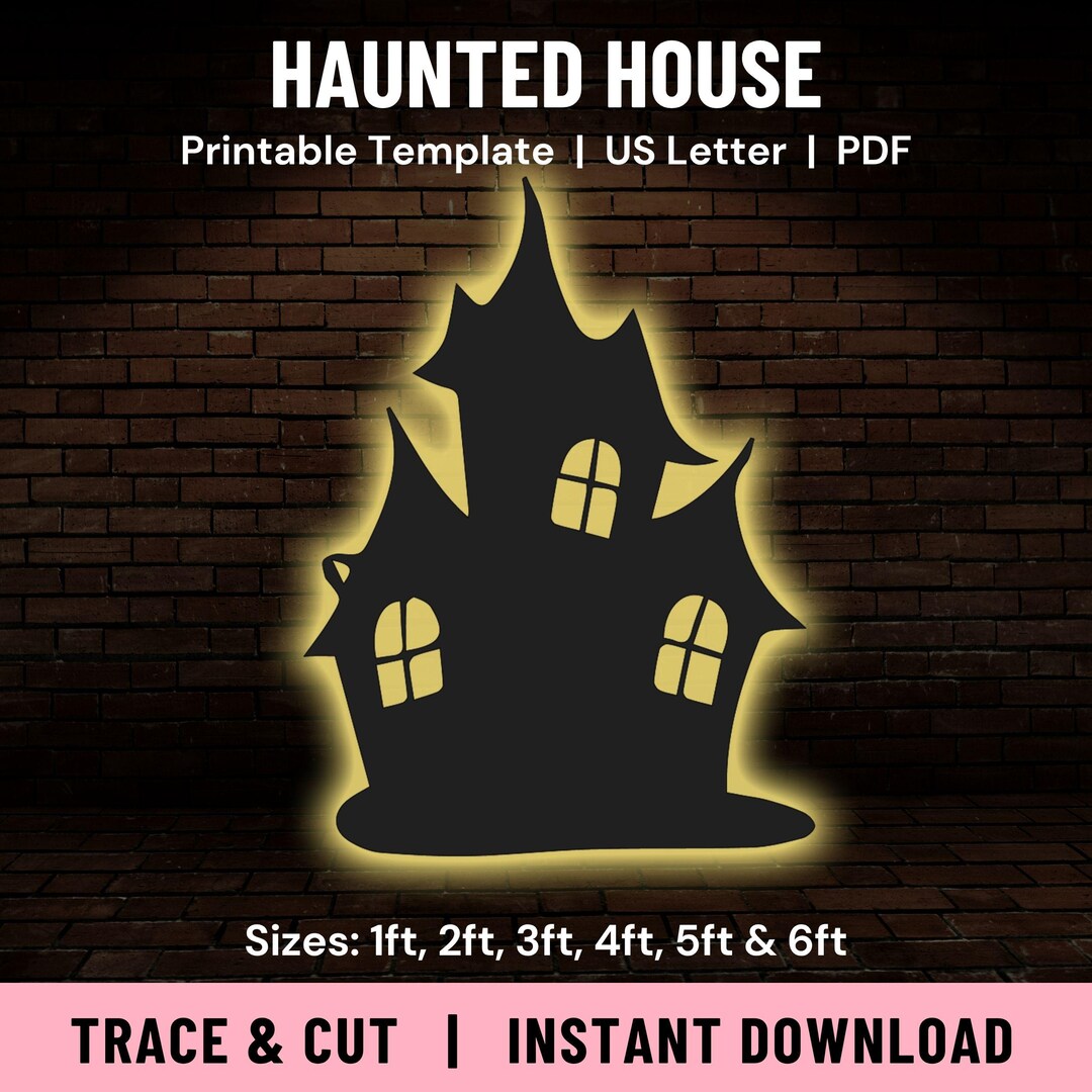 Haunted House Template, Halloween Silhouette Décor, Printable Trace ...