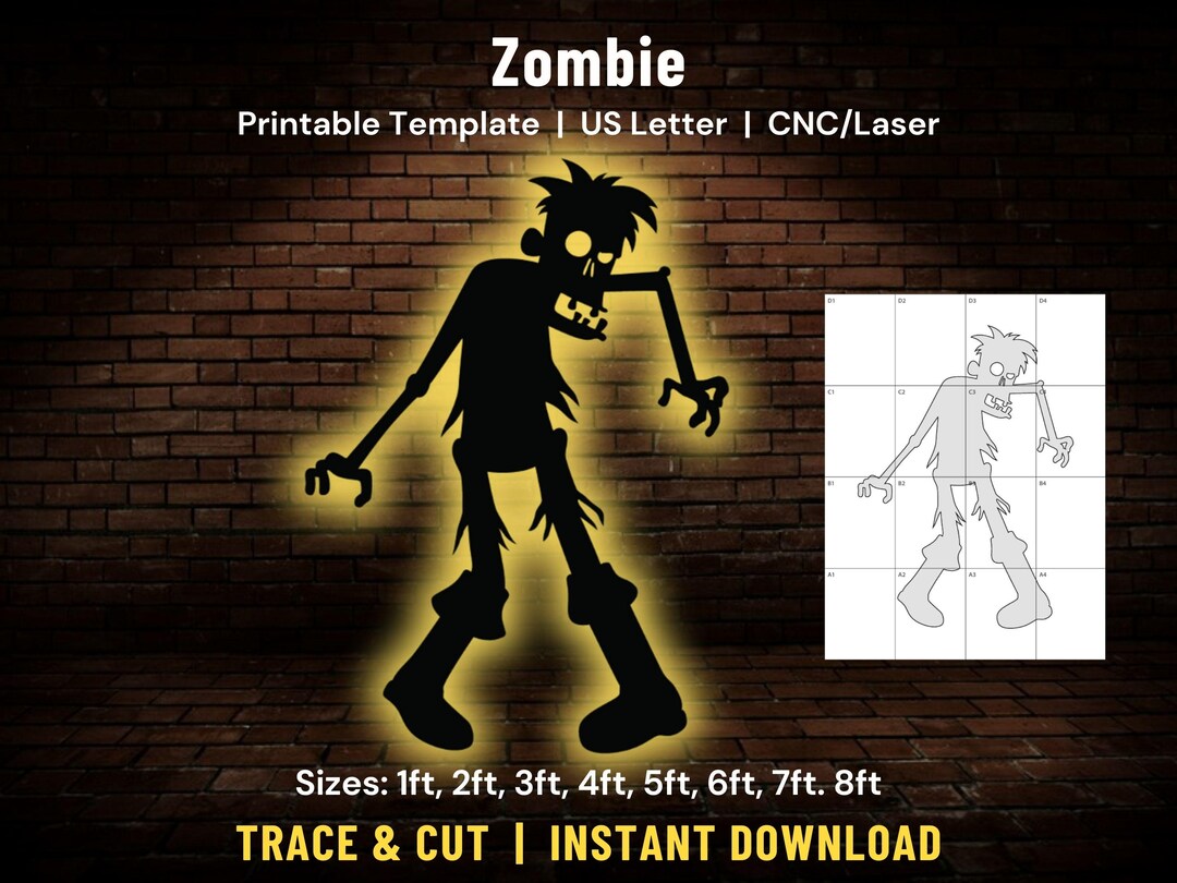Zombie Halloween Template Printable, Trace and Cut Halloween Silhouette ...