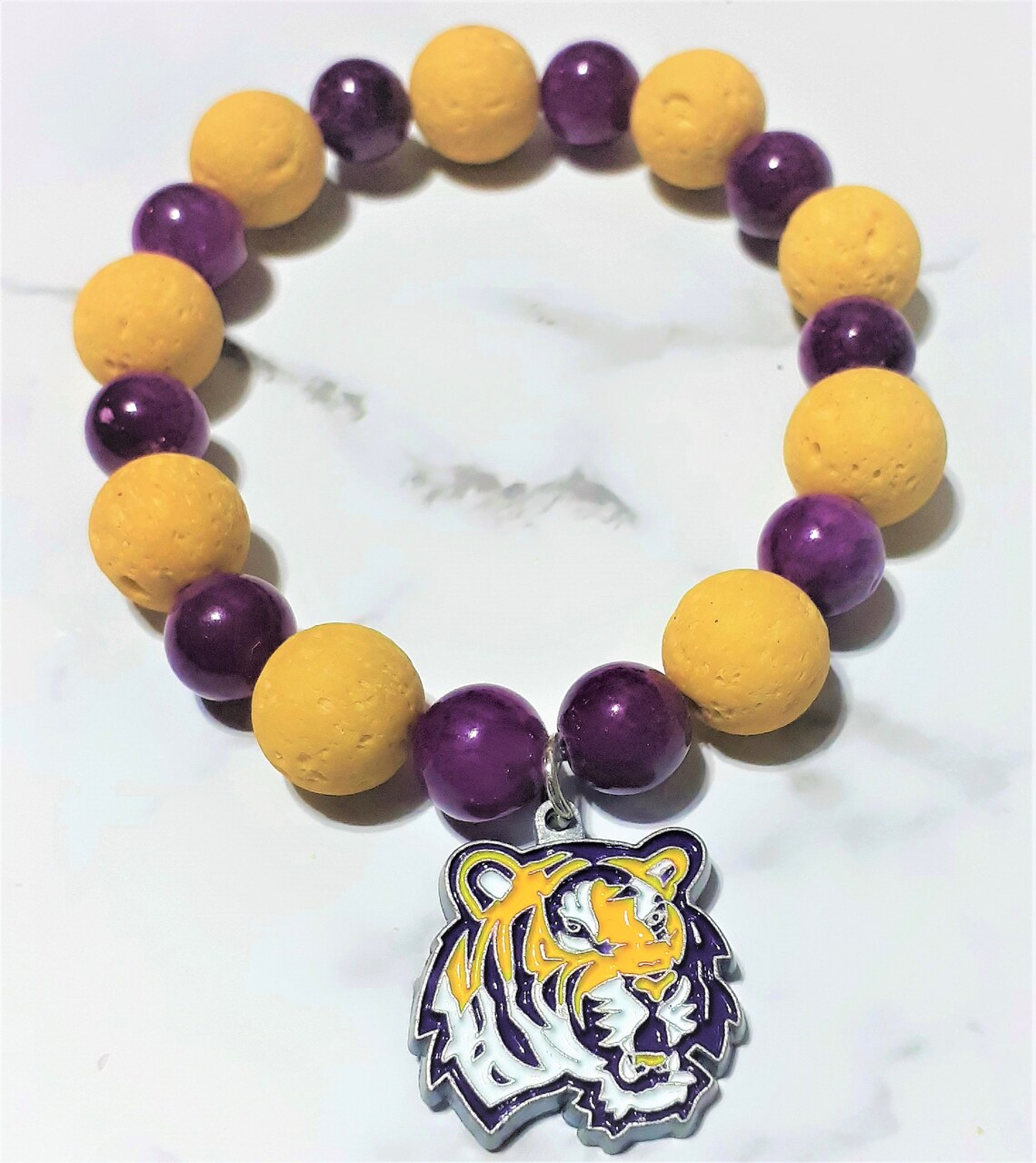 LSU, Natural, Jade Gemstone Bracelet for Ladies & LSU Tigers, Lava Rock ...