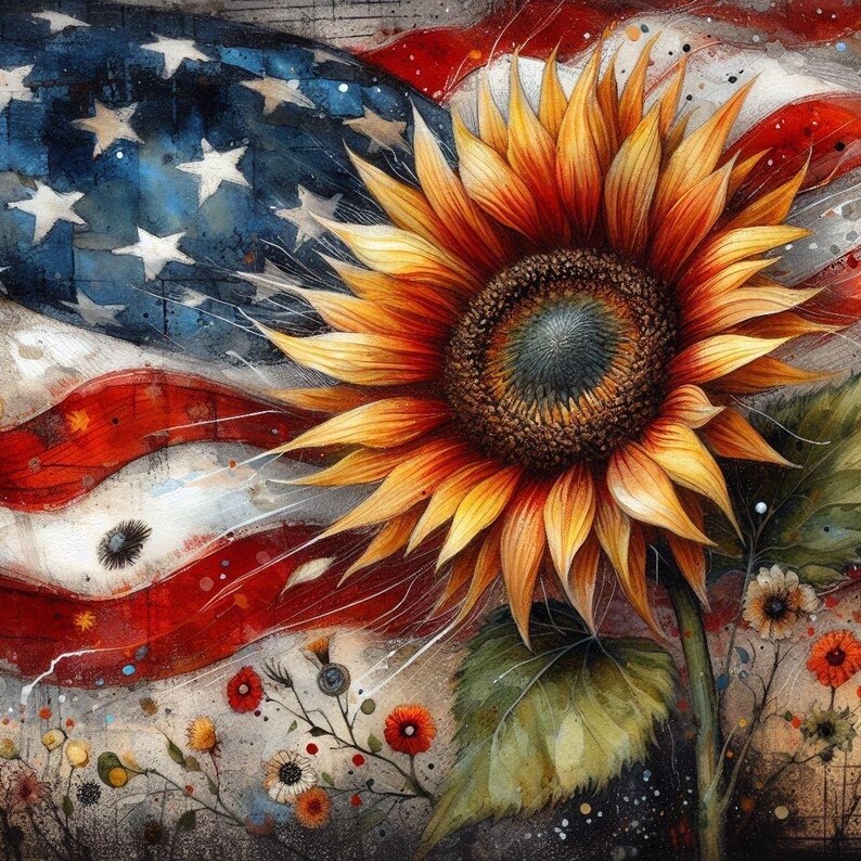 Sunflower Flag Fourth of July Bundle Digital Files - Etsy