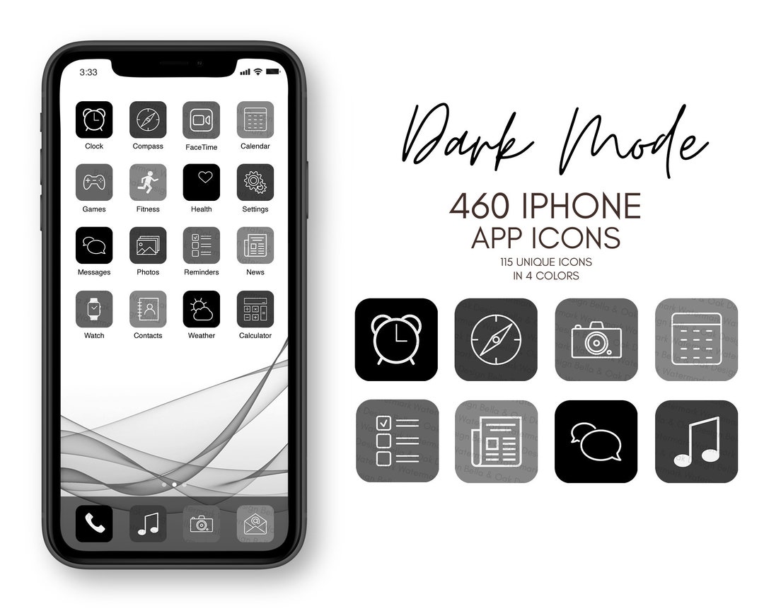 Ios14 App Icons, Black Theme, Dark Mode Icons, 460 Icons (115 Unique ...