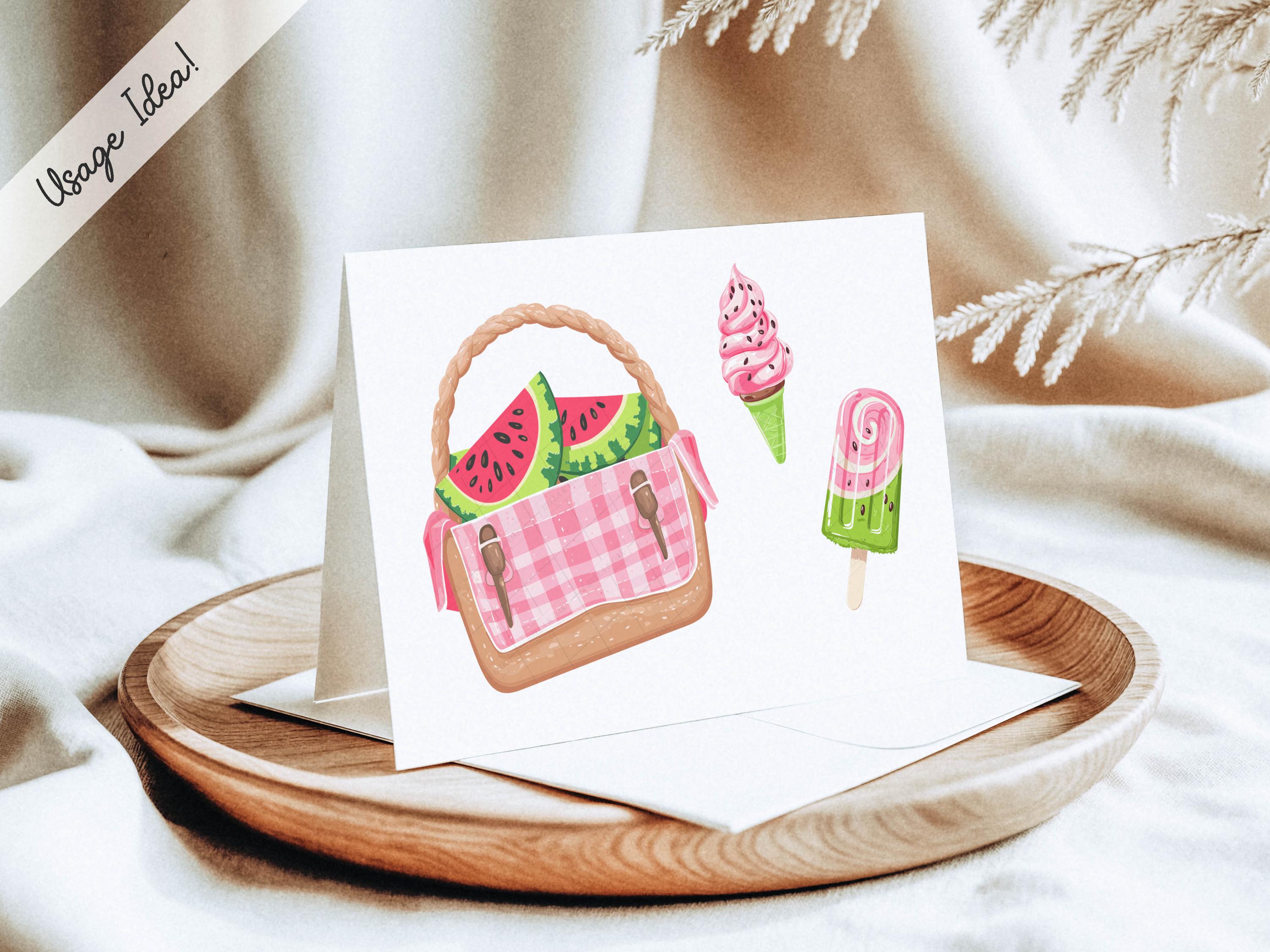 Watermelon Picnic Clipart Set, for Summer Kids Crafts Invitations and ...