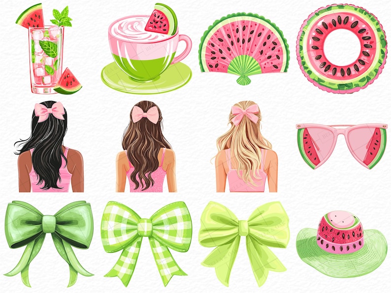 Watermelon Picnic Clipart Set, for Summer Kids Crafts Invitations and ...