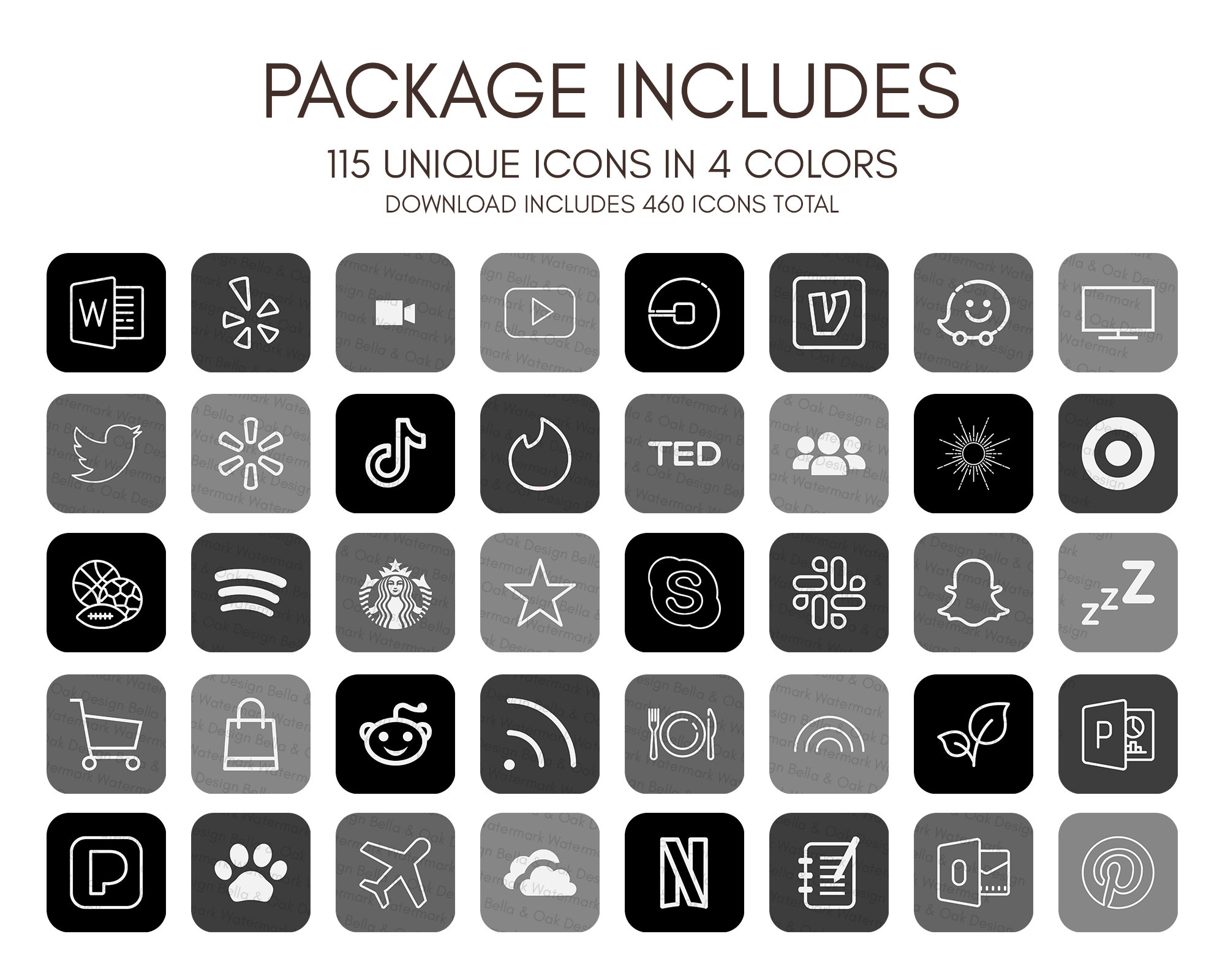 Ios14 App Icons, Black Theme, Dark Mode Icons, 460 Icons (115 Unique ...