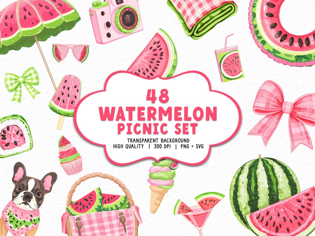 Watermelon Picnic Clipart Set, for Summer Kids Crafts Invitations and ...