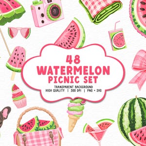 Watermelon Picnic Clipart Set, for Summer Kids Crafts Invitations and ...