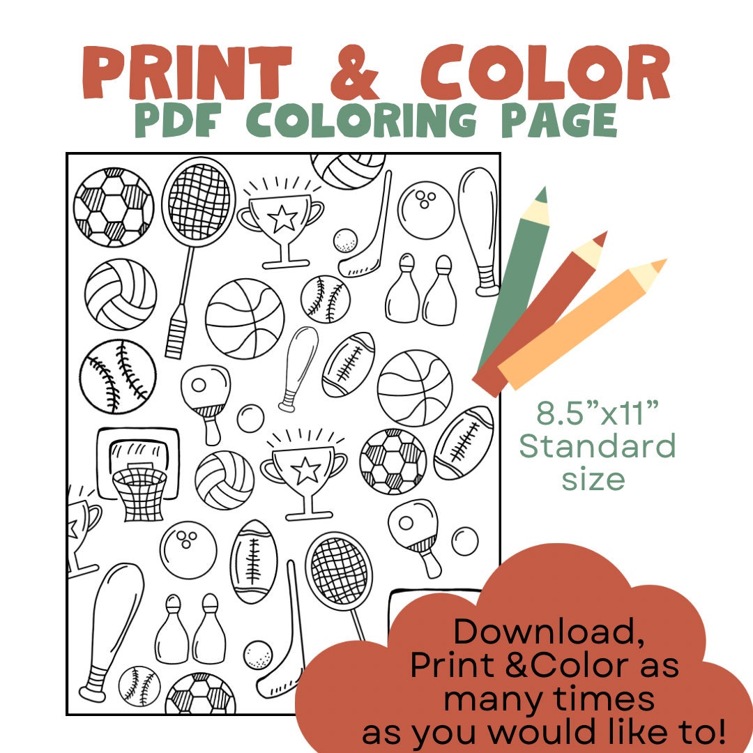 Kids Sports Coloring Page, Instant Digital Download, Boys Coloring ...