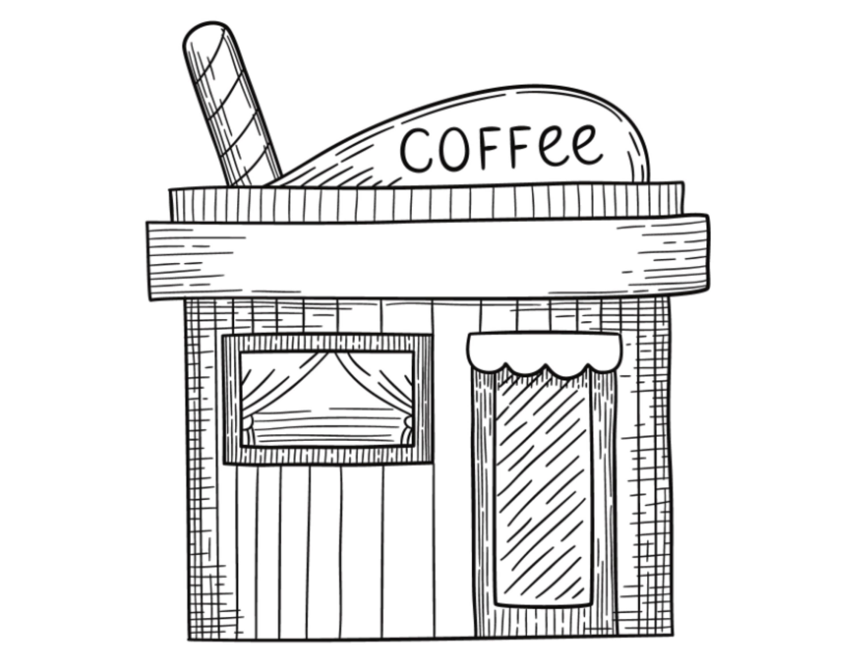 Cafe Shop Coloring Pages,coloring Pages for Adults,cute Cafes Coloring ...